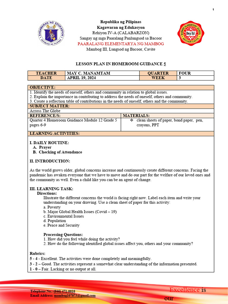 Grade 5 Homeroom Guidance Lesson Plan | PDF