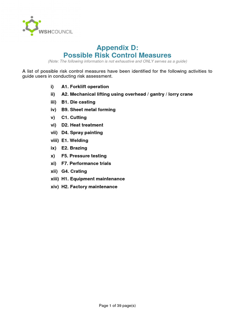 Appendix D - Control Measures - 14 Sep | PDF | Crane (Machine) | Forklift