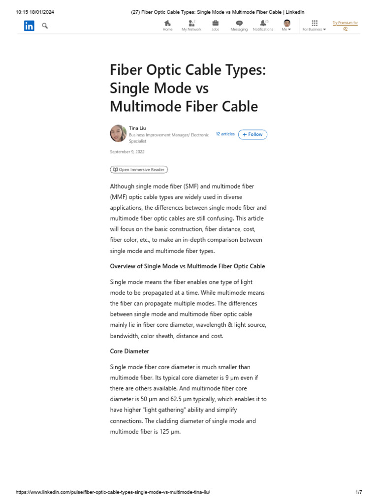 Fiber Optic Cable Types - Single Mode Vs Multimode Fiber Cable ...