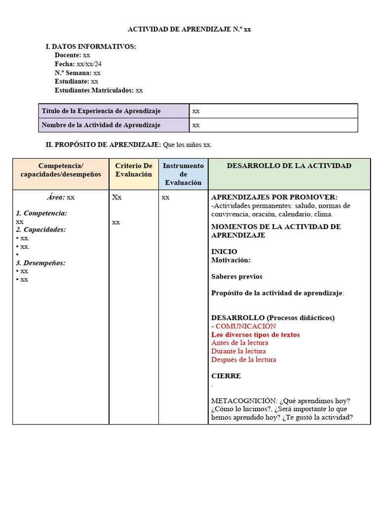 FORMATO ACTIVIDAD DE APRENDIZAJE | PDF | Evaluación | Aprendizaje