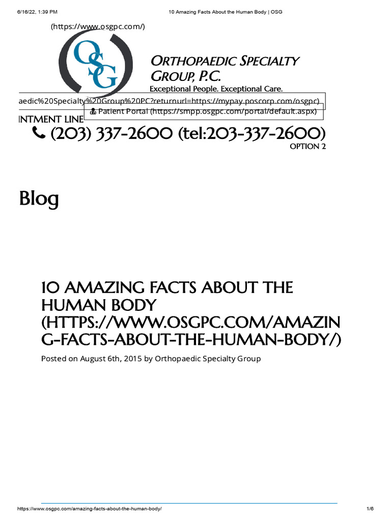 10 Amazing Facts About The Human Body - OSG | PDF | Physical Therapy | Orthopedic Surgery
