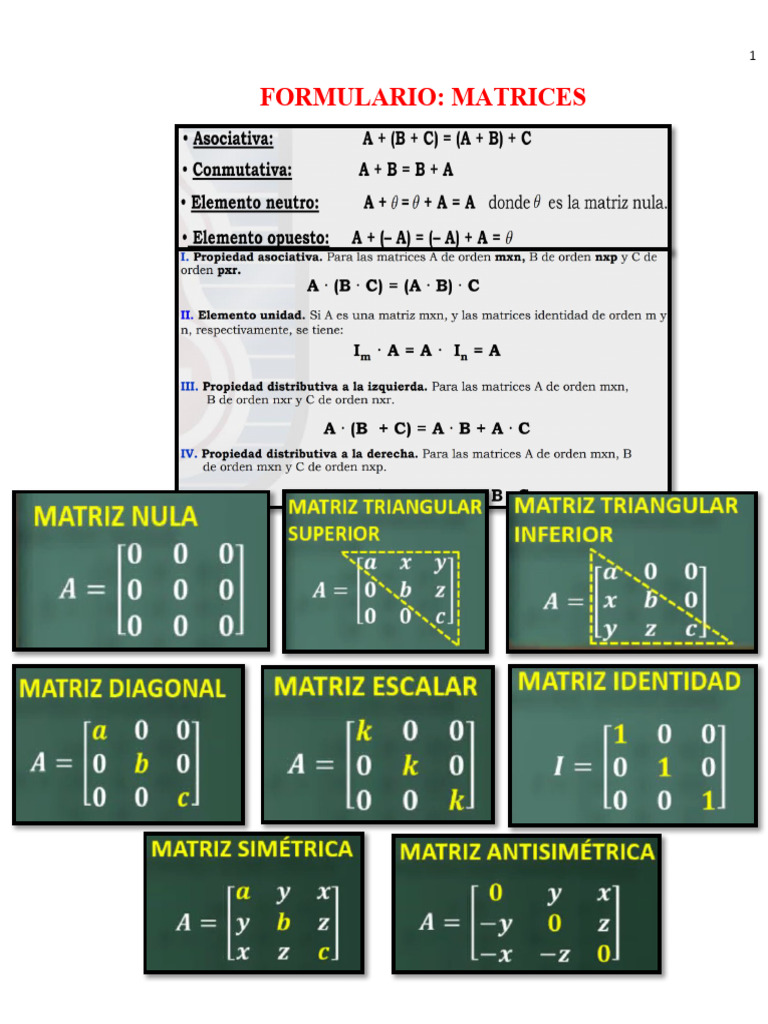 FORMULARIO MATRICES | PDF