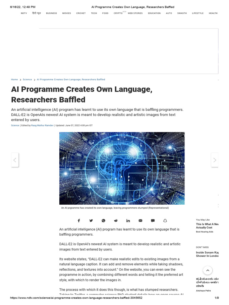 AI Programme Creates Own Language, Researchers Baffled | PDF ...