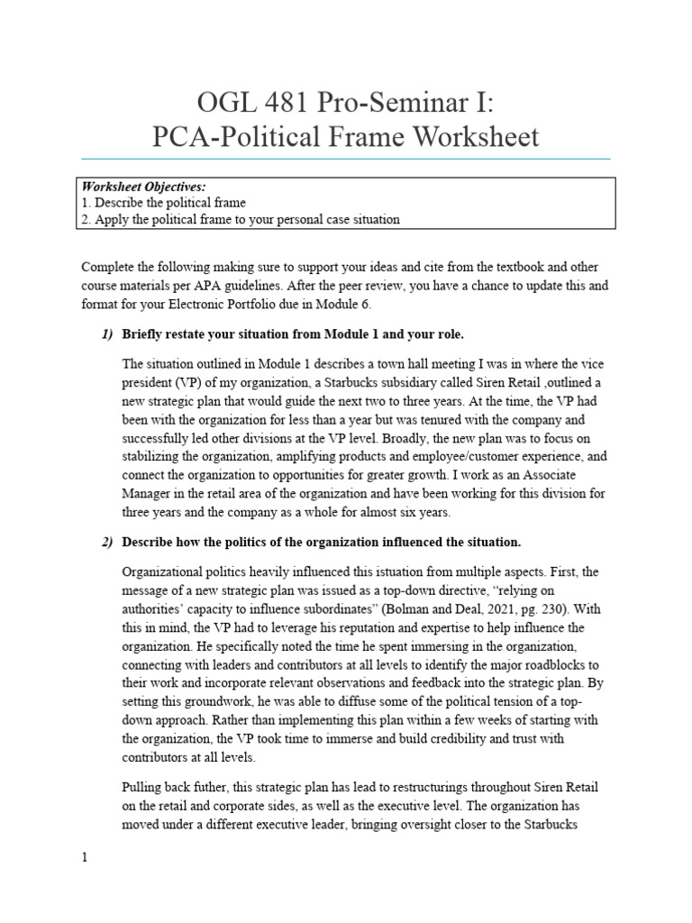 4 Political Frame Worksheet | PDF | Leadership | Strategic Planning