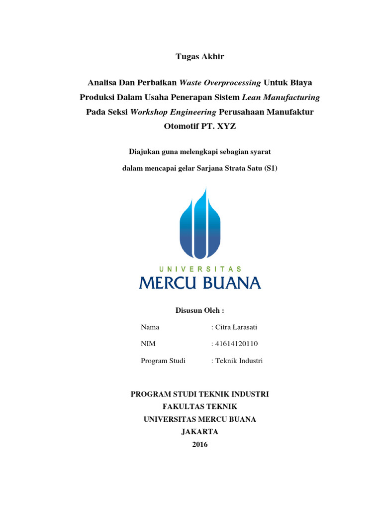 Analisa Dan Perbaikan Waste Overprocessing Untuk Biaya Produksi Dalam ... Analisa Dan Perbaikan Waste Overprocessing Untuk Biaya Produksi Dalam ...