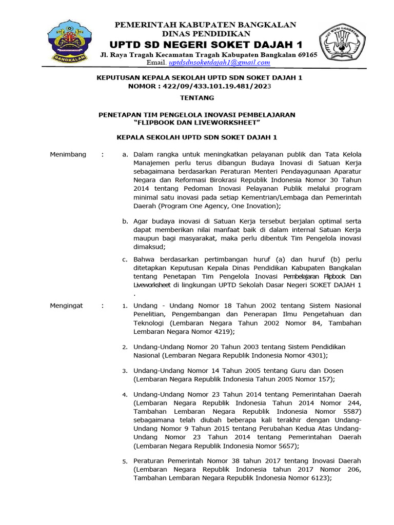 SK Pd. Tim Pengelola Soket Dajah 1 | PDF