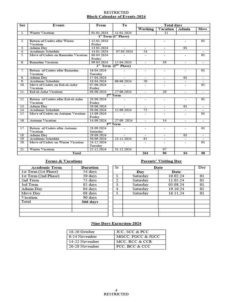 Block Calender 2024 | PDF | Educational Organizations | Educational ...
