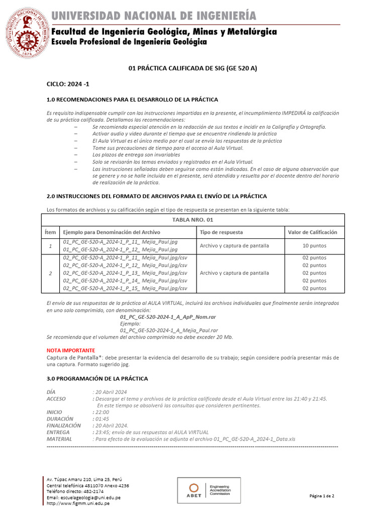 Práctica Calificada SIG 520 A 2024-1 | PDF | Datos | Software