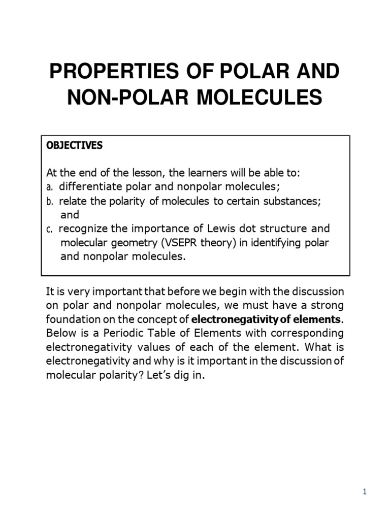 Polar vs Non-Polar Molecules Explained | PDF | Chemical Polarity ...