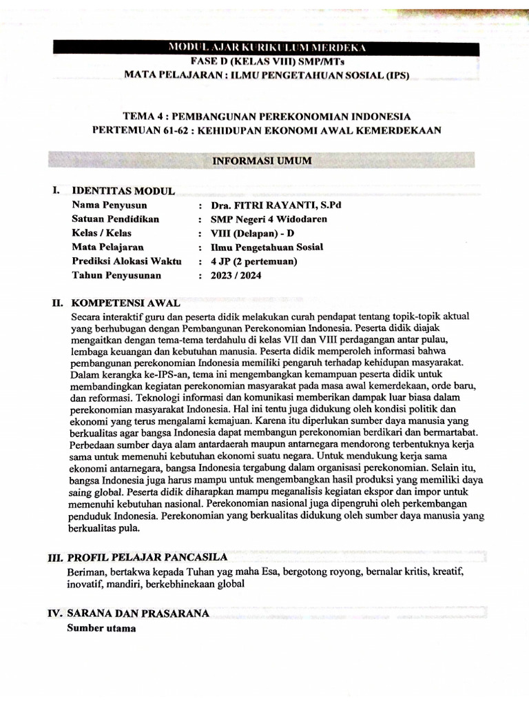 Modul Ajar IPS SMP Kelas 8 Semester 2 Tema 4 | PDF