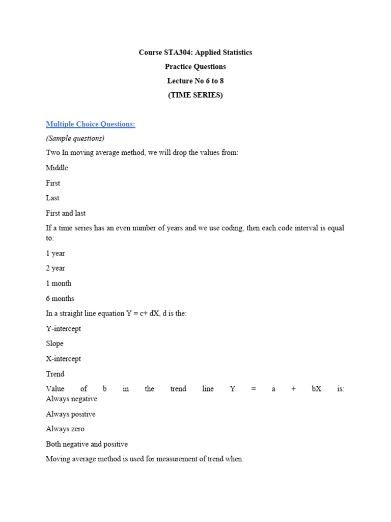 Practice Questions Lecture 6-8 | PDF | Moving Average | Statistics