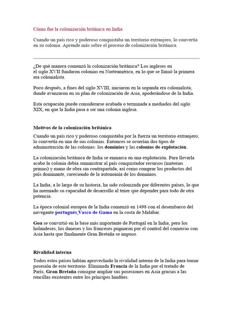 Cómo fue la colonización británica en India | PDF | Colonialismo | Raj ...