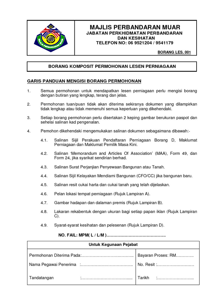 Borang Permohonan Lesen Premis Perniagaan MP Muar | PDF