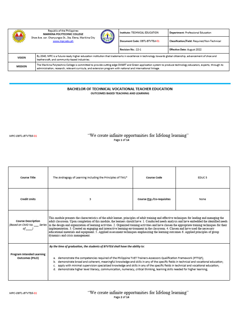 OBE-EDUC-5 Done | PDF | Learning | Adult Education