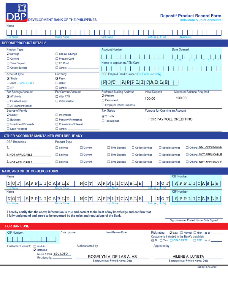 Deposit Product Record Form LOBO2023 | PDF | Savings Account | Banks
