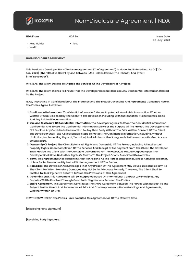 Test - NDA | PDF | Non Disclosure Agreement | Private Law