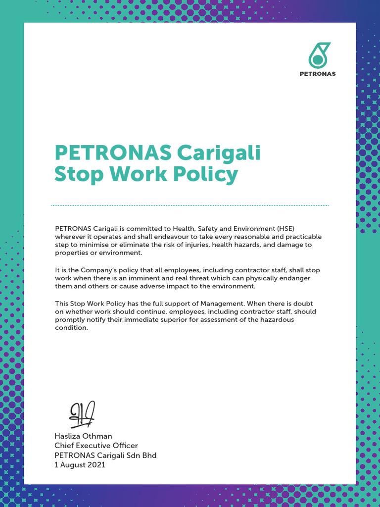 PETRONAS Carigali Stop Work Policy | PDF