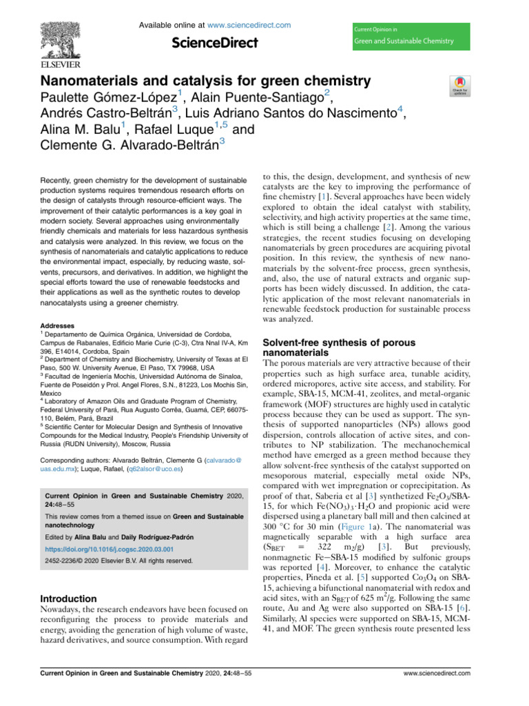 Nanomaterials and Catalysis For Green Chemistry | PDF | Catalysis ...