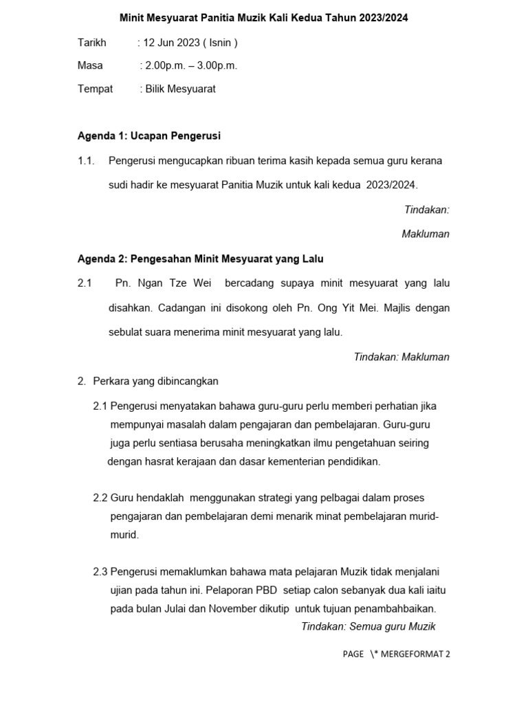Minit Panitia Muzik - 2 - 2023 | PDF