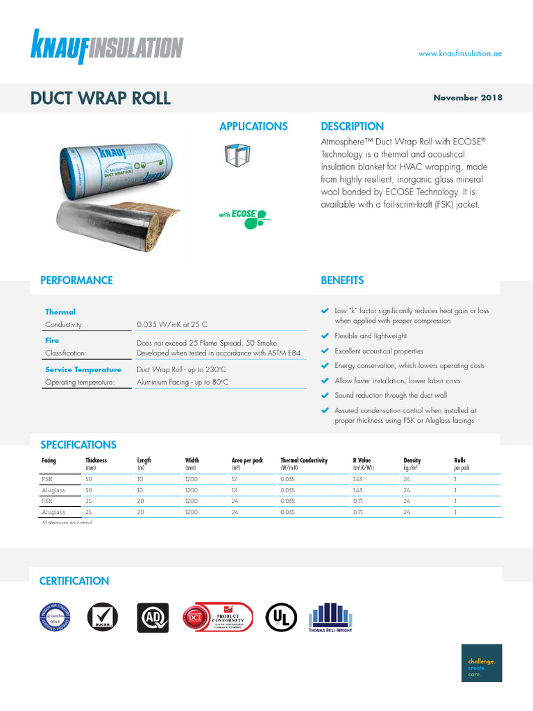 Kine3483dat Uae Duct Wrap Roll Datasheet - 5bf64aebdcb48 | PDF | Duct ...
