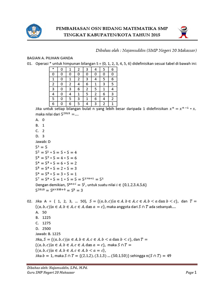 Pembahasan OSK Matematika SMP 2015 | PDF