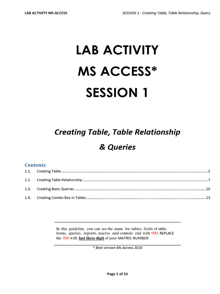 Lab Activity | PDF | Microsoft Access | Data