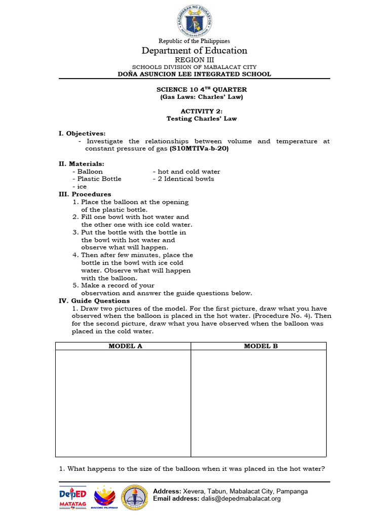 Q4 Act 2 Charles Law Exp. | PDF | Gases | Water