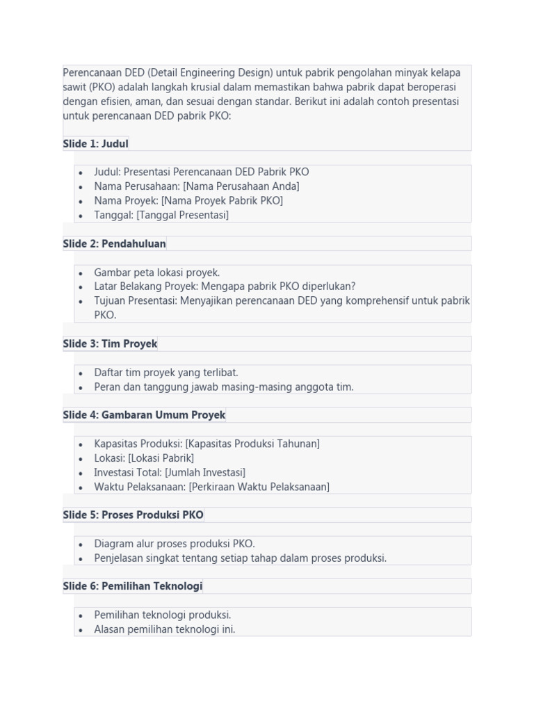 KERANGKA SLIDE Perencanaan DED | PDF