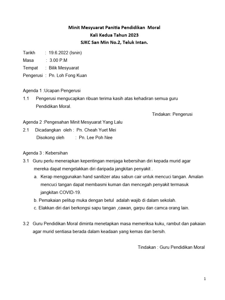 Minit Mesyuarat Pend - Moral 2 2023 | PDF
