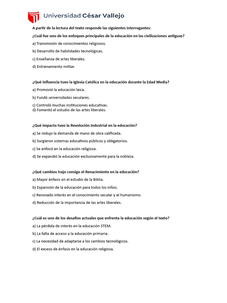 Preguntas de La Lectura | PDF