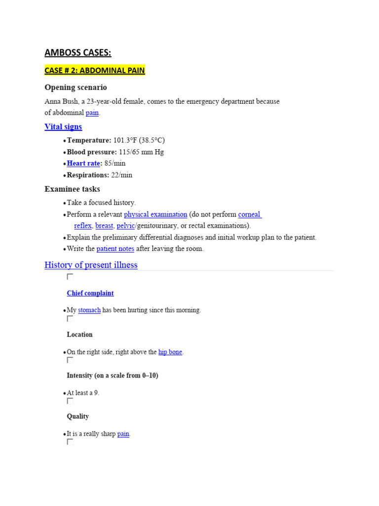 AMBOSS CASE - abdominal pain 1 | PDF | Medical Specialties | Health Sciences