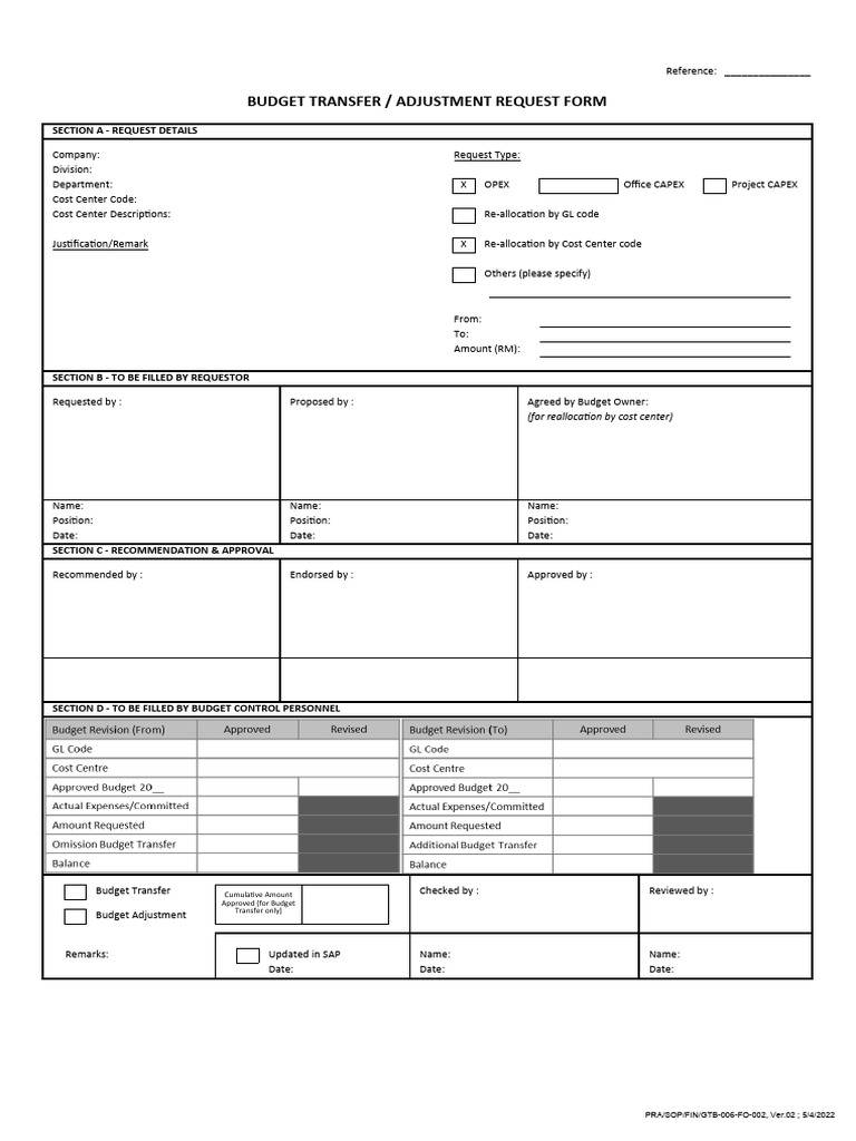 Budget Transfer Form SSSSTTTT | PDF | Financial Accounting