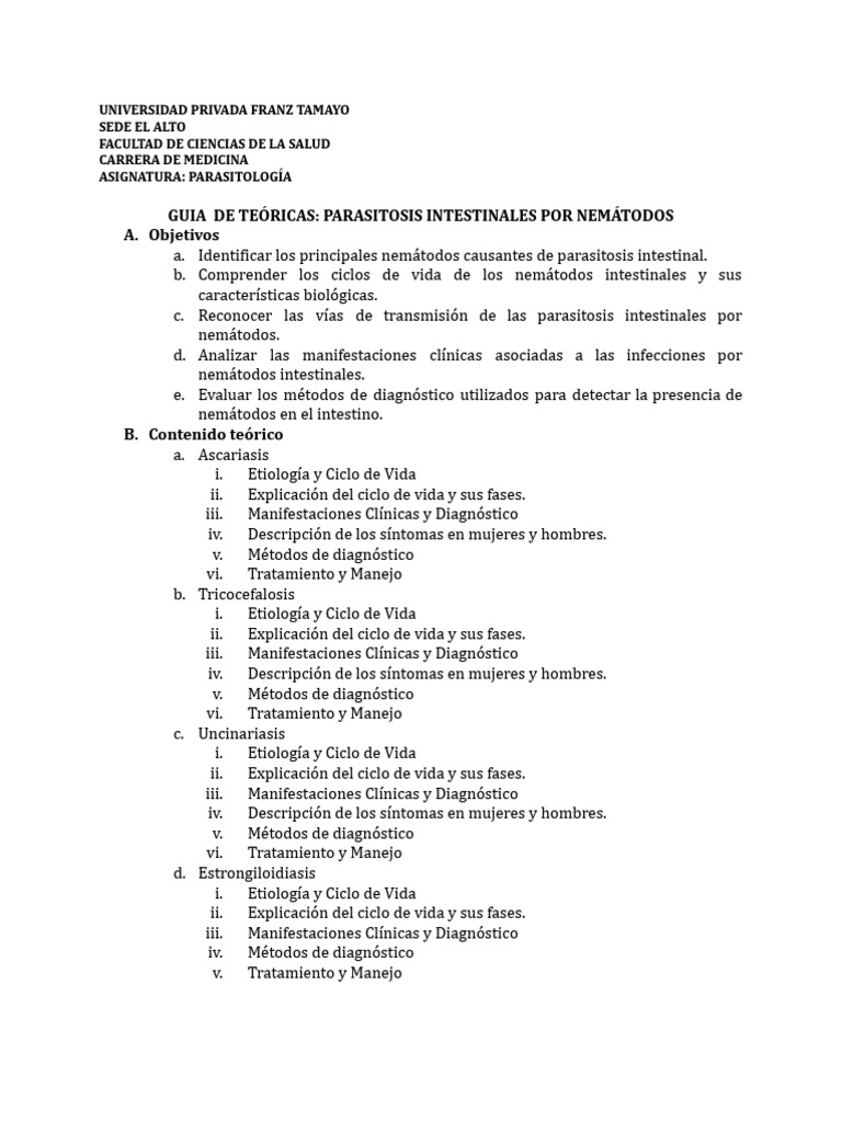 GUÍA TEORICA Parasitosis Intestinales Por Nemátodos | PDF | Ciencias de ...