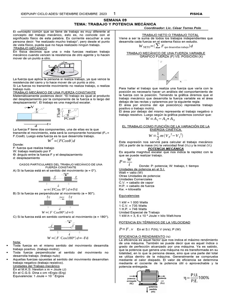 Semana #09 Ciclo Ades Setiembre Diciembre 2023 | PDF | Fuerza | Vatio