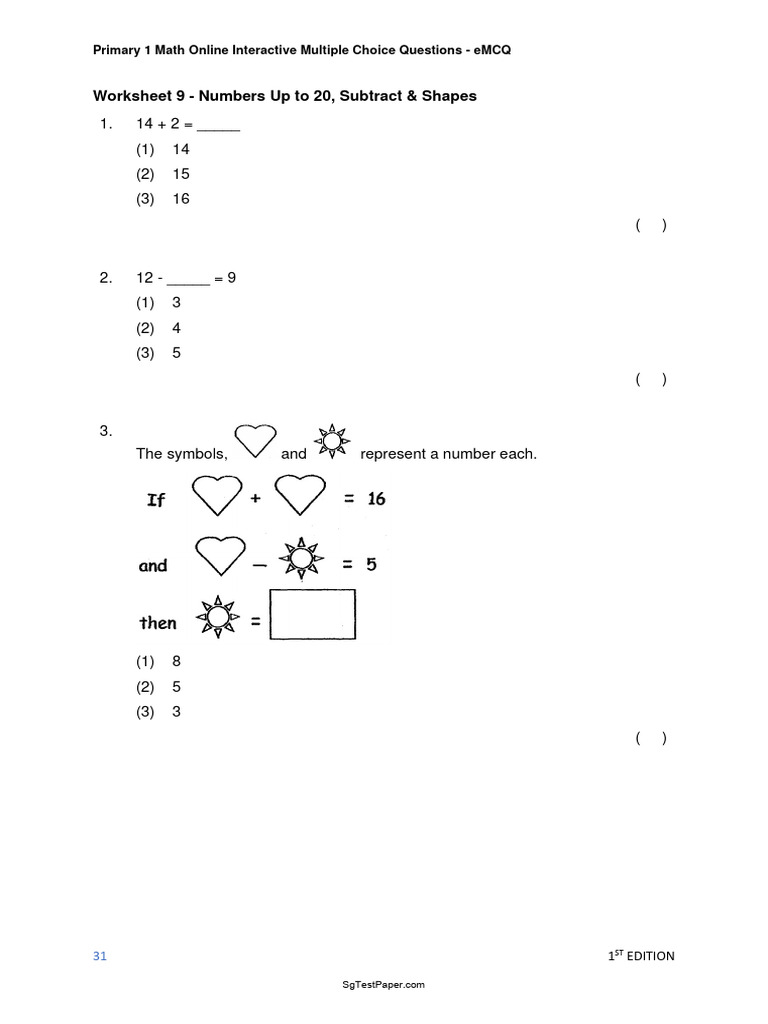 Primary 1 Math MCQ Worksheets9 10 | PDF | Multiple Choice | Multiplication