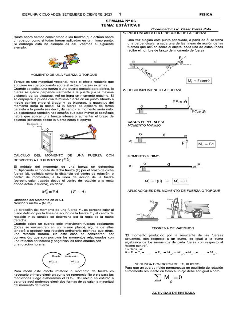 Semana #06 Fisica-Ciclo Ades Setiembre Diciembre 2023 | PDF | Esfuerzo de torsión | Fuerza