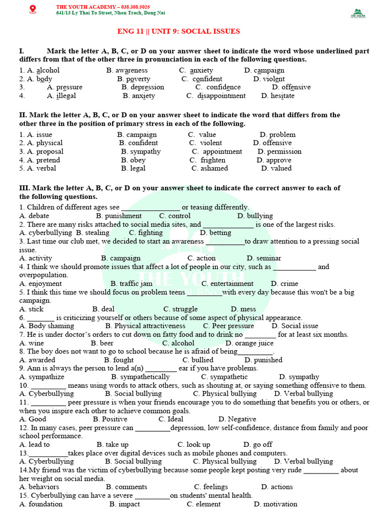 Eng 11 Unit 9 Social Issues | PDF | Cyberbullying | Bullying