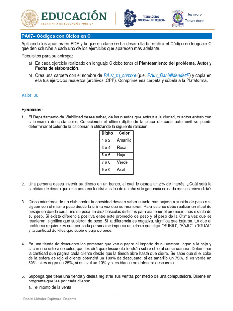 PA07â CÃ Digos en C | PDF | Negocios