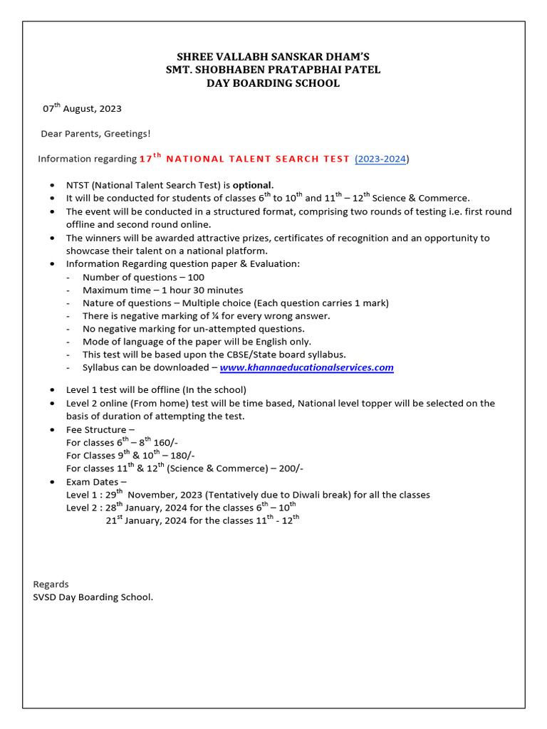 NTST (2023 24) | PDF