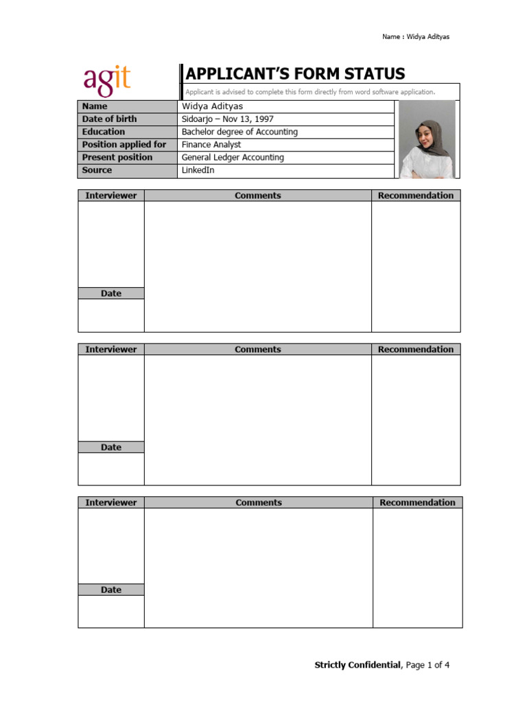 Applicant's Status Form - Widya Adityas | PDF