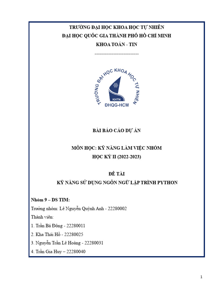 Báo cáo dự án Hướng dẫn kỹ năng sử dụng ngôn ngữ lập trình Python | PDF