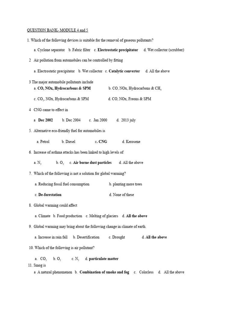 Module 4 and 5 QB | PDF | Ozone Depletion | Greenhouse Gas Module 4 and 5 QB | PDF | Ozone Depletion | Greenhouse Gas