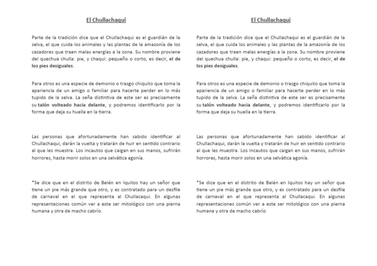El Chullachaqui | PDF | Leyendas sobrenaturales | Folklore