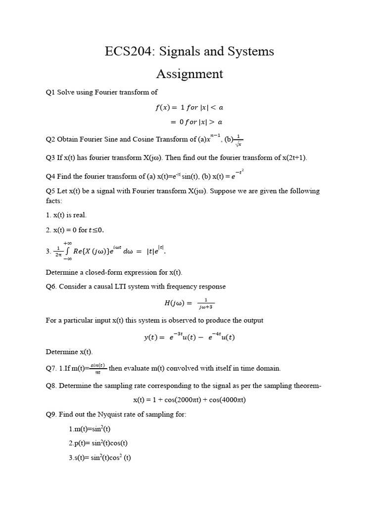 Assignment Questions On CTFT and Sampling | PDF