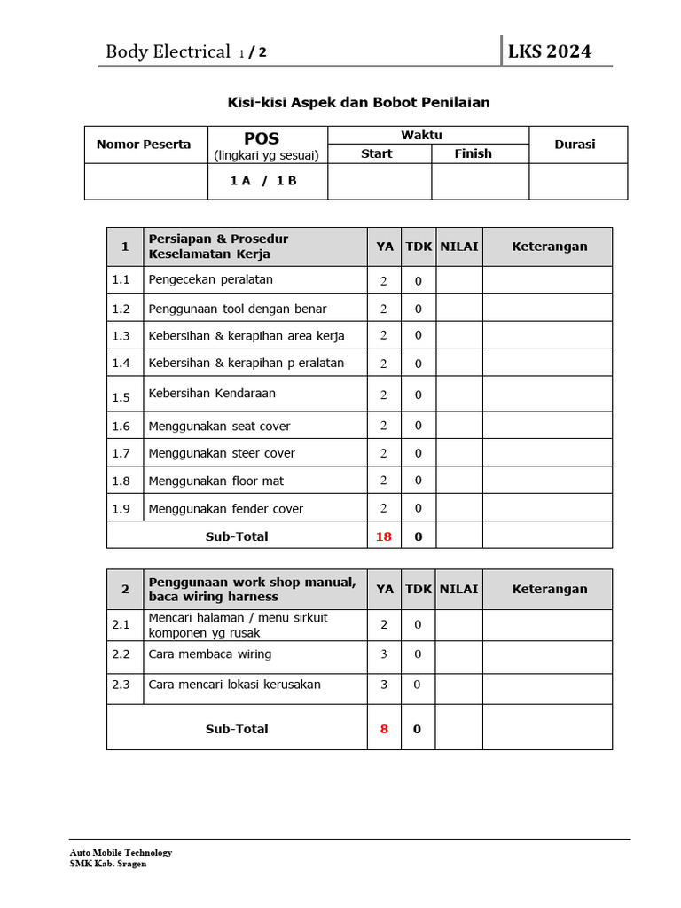 Kisi2 Body Electrical - LKS 2024 | PDF | Griya & Taman | Komputer