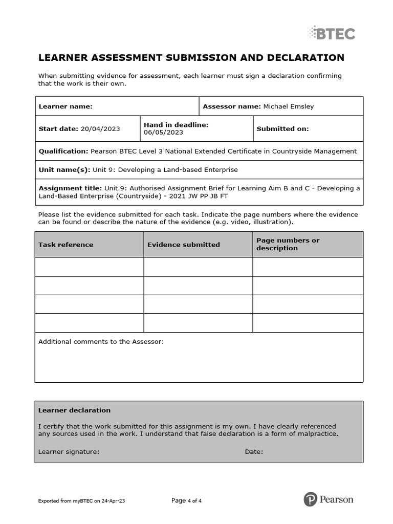 Unit 9 B and C Assignment Objectives Page4 | PDF