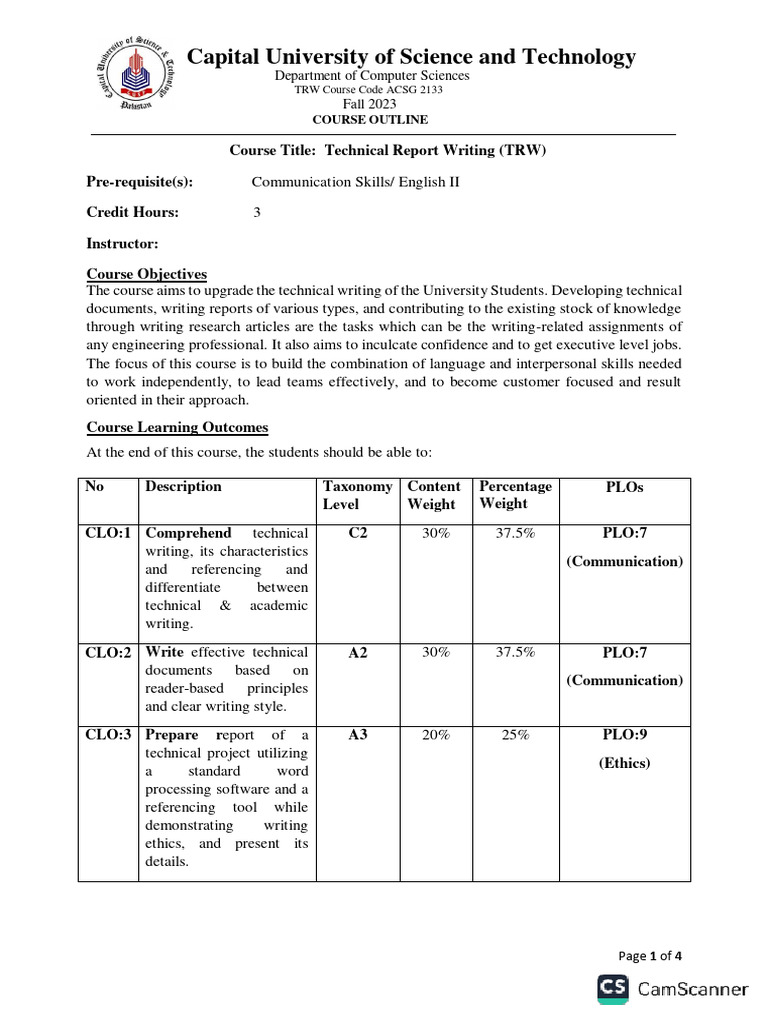 Technical Report Writing Course Outline | PDF | Writing | Academic ...