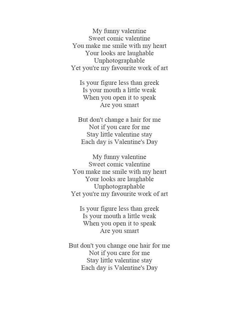 My Funny ValentineLyrics | PDF | Poetry