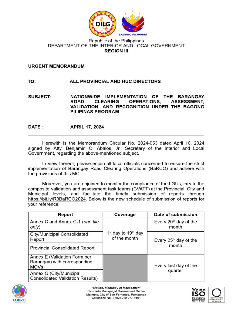 Barangay Road Clearing Operations Memo | PDF | Government | Philippines