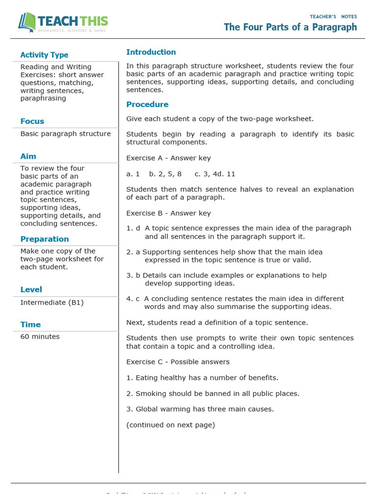 The Four Parts of a Paragraph | PDF